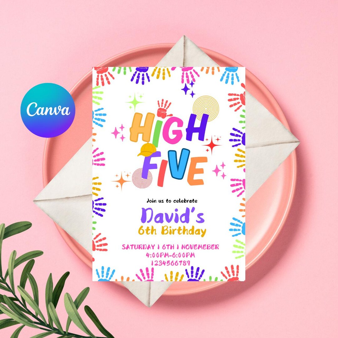 High Five Invitation, High Five Invite, Hi-five 5th Birthday Invitation ...