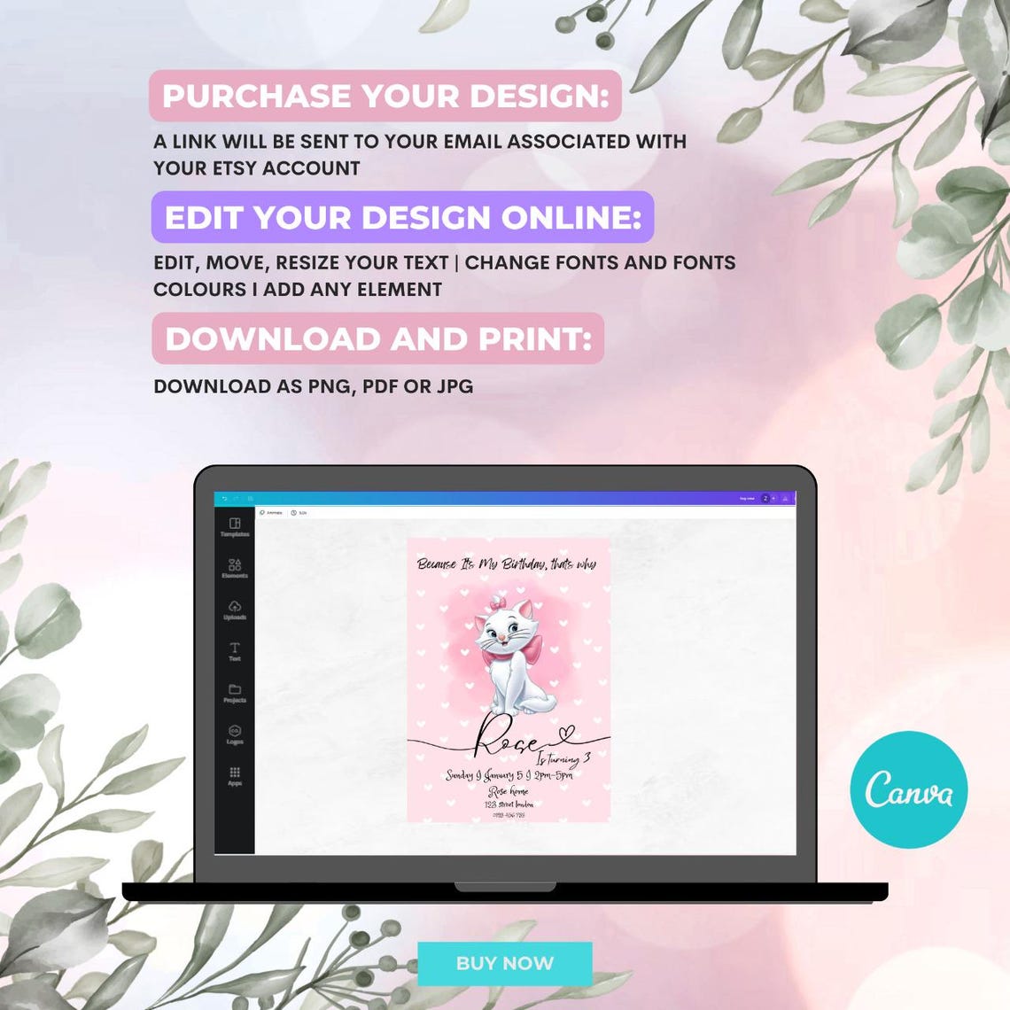 Marie the Cat Birthday Invitation, Marie the Cat Invitation, Marie ...