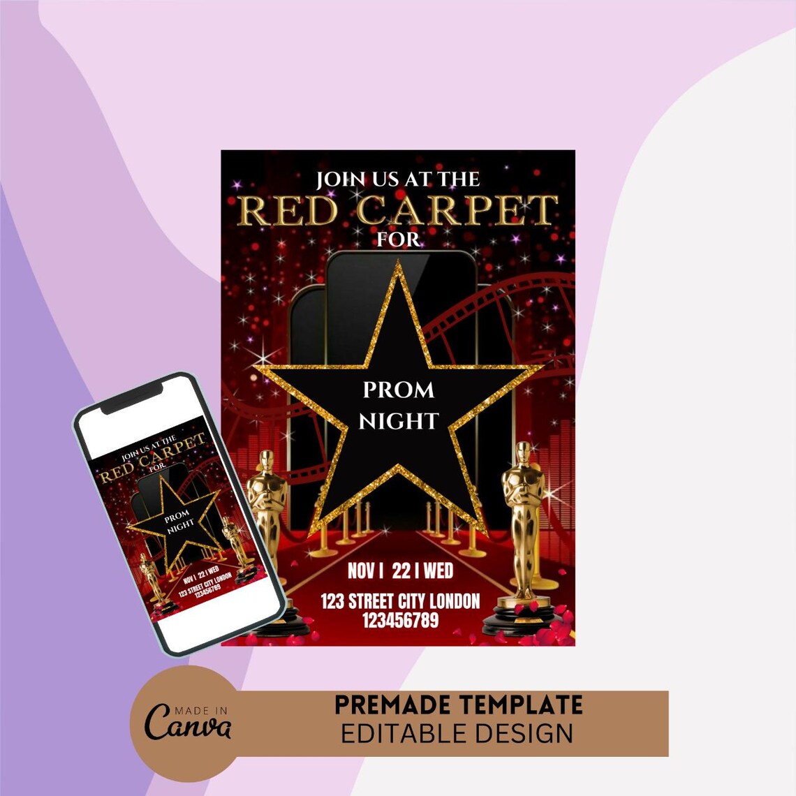 Red Carpet Invitation, Prom Invitation, Red Carpet Birthday Invitation ...