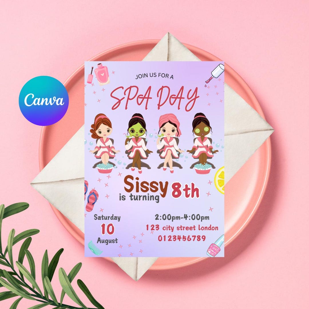 Spa Party Invitation, Spa Birthday Party Invitation, Editable Girl Spa ...