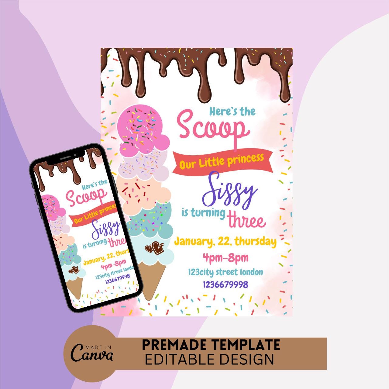 Ice Cream Party Invitation, Ice Cream Birthday Invite, Heres the Scoop ...