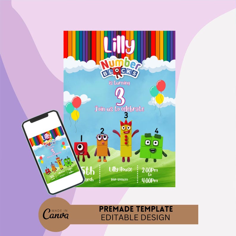 Numberblocks Invitation, Numberblocks Birthday Invitation, Numberblocks ...