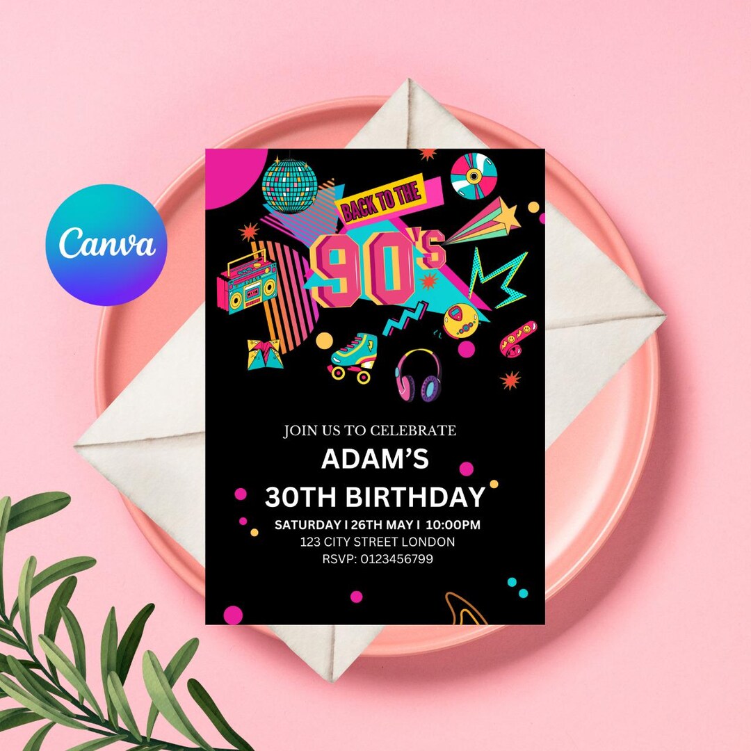 90s Party Invitation, 90's Party Invite, Back to the 90s, Throwback ...