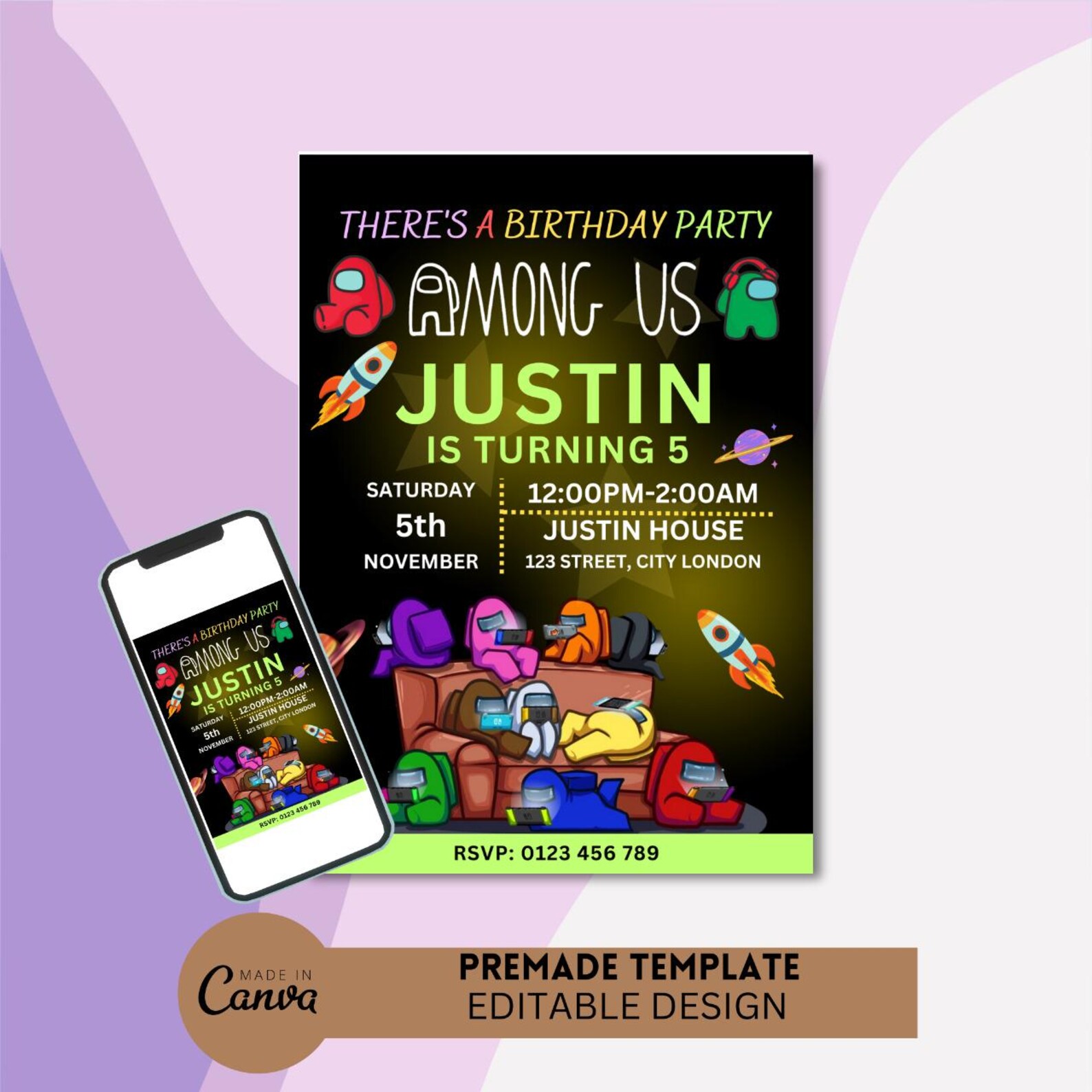 Among Us Invitation, Among Us Birthday Invitation, Editable Among Us ...