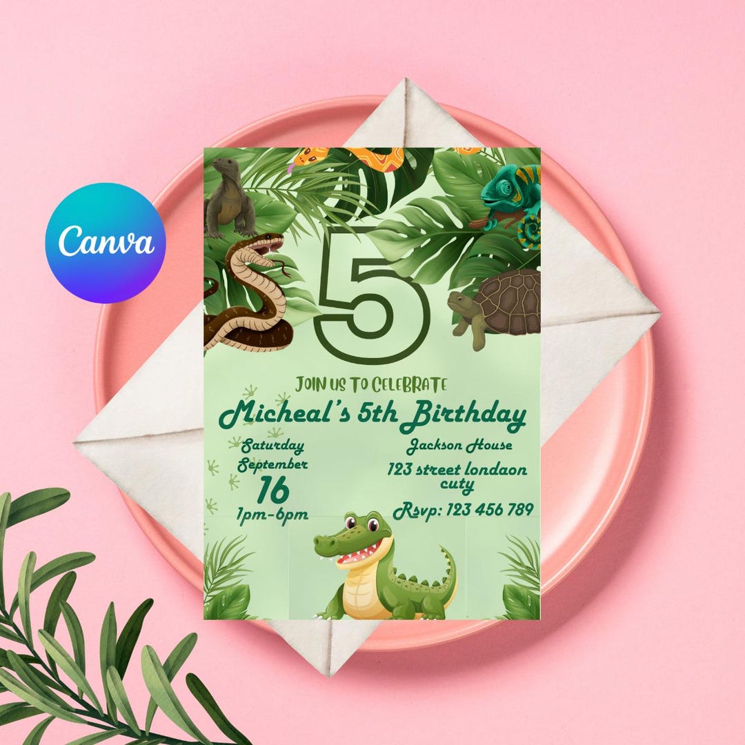 Editable Reptile Invitation, Reptile Birthday Party Invitation, Lizard ...