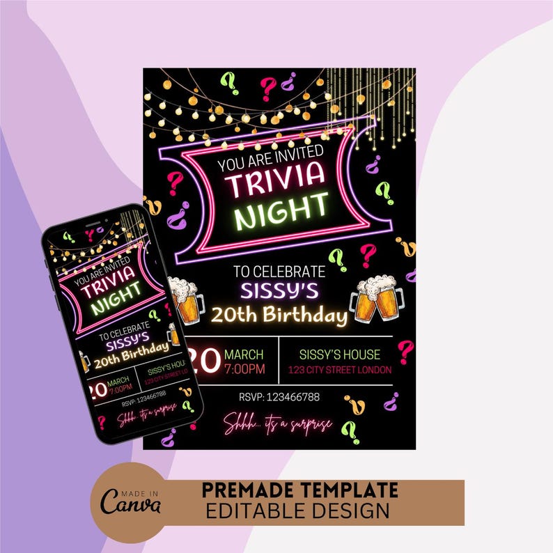 Trivia Night Invitation, Quiz Night Invitation, Game Night Invitation ...
