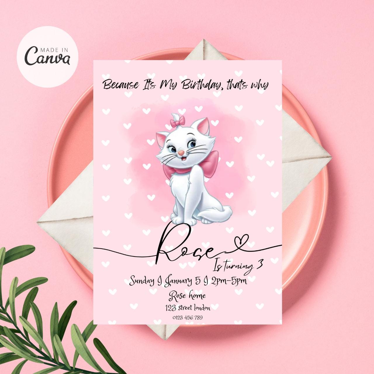 Marie the Cat Birthday Invitation, Marie the Cat Invitation, Marie ...