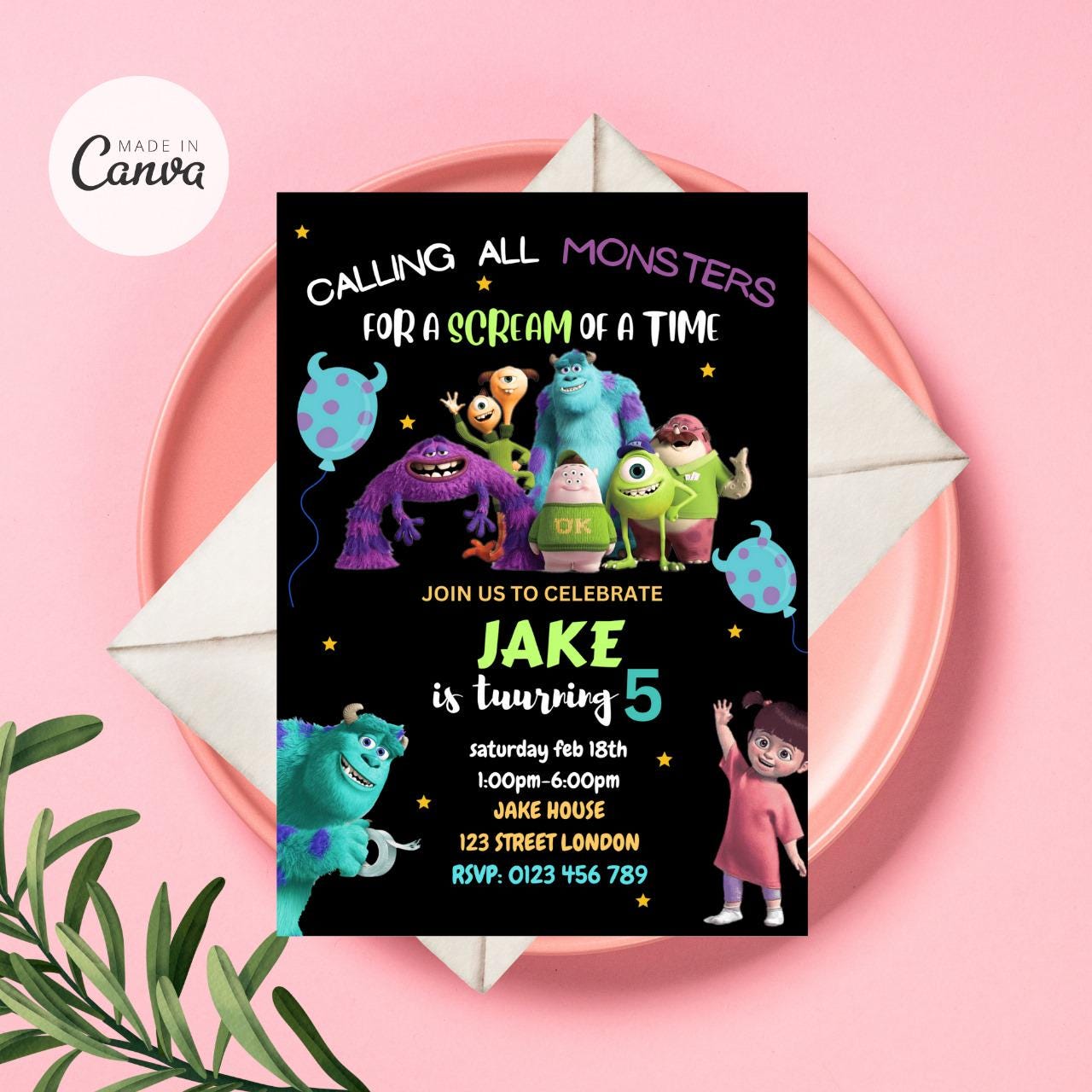 Monster Inc Invitation, Monster Inc Birthday Invitation, Editable ...