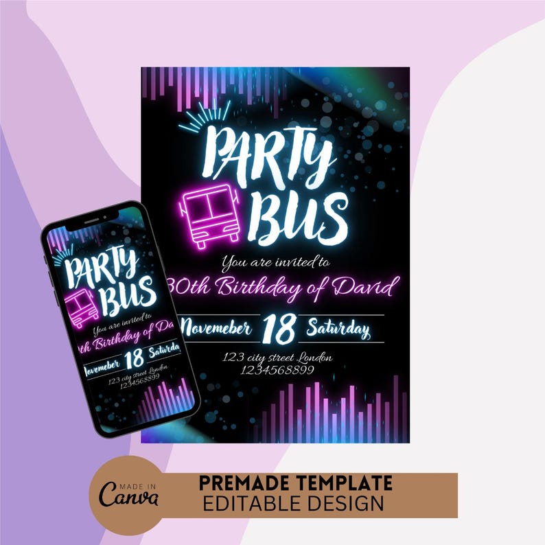 Party Bus Invitation, Birthday Party Bus Invite, Limo Girls Night ...