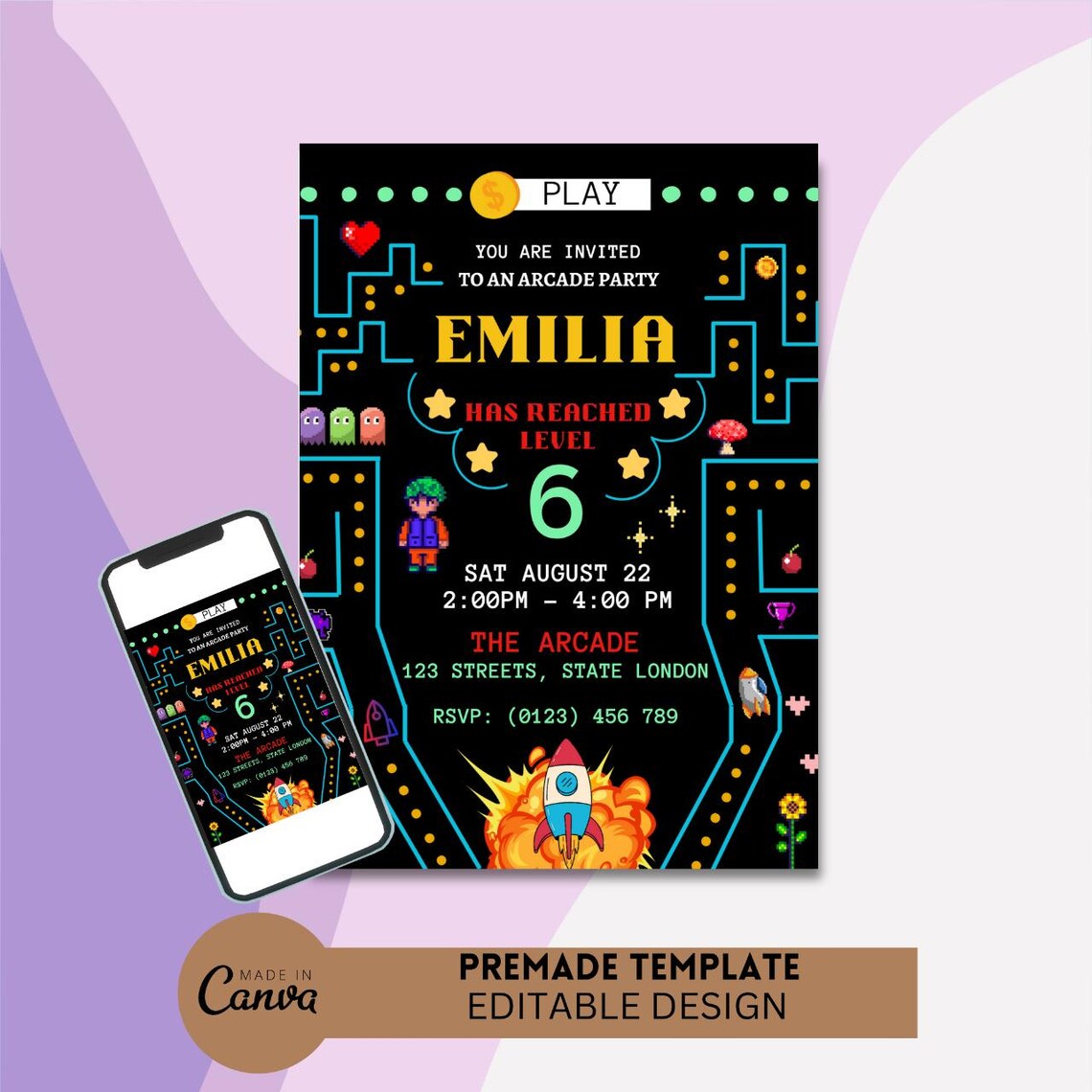 Arcade Party Invitation, Arcade Birthday Invitation, Video Game Party ...