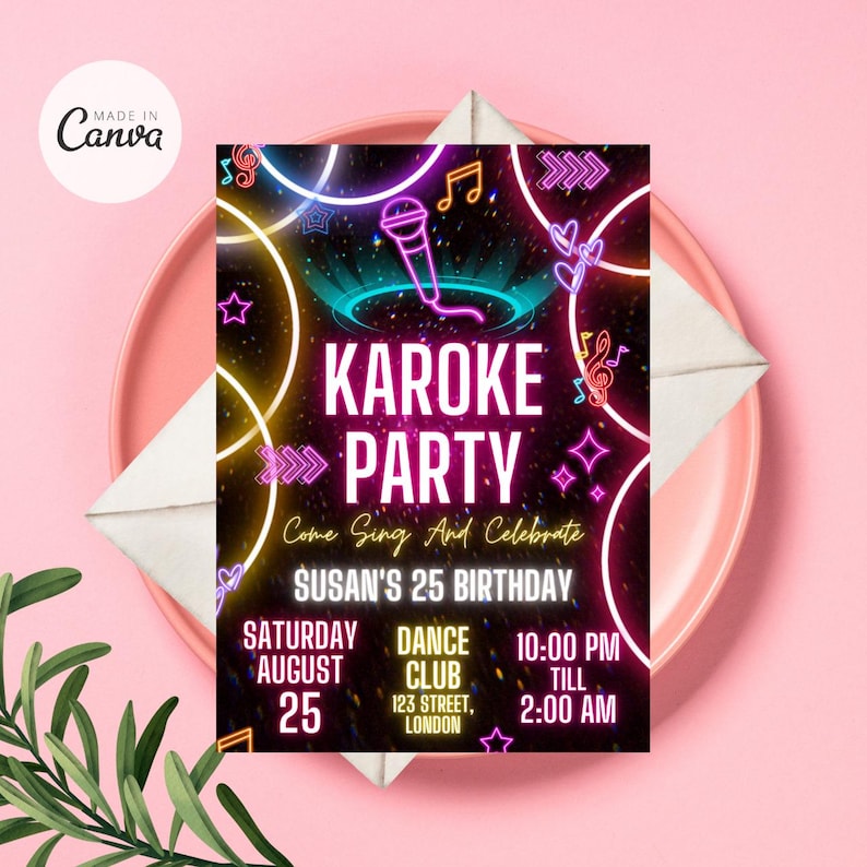 Karaoke Invitation, Music Invitation, Karaoke Birthday Invite, Karaoke ...