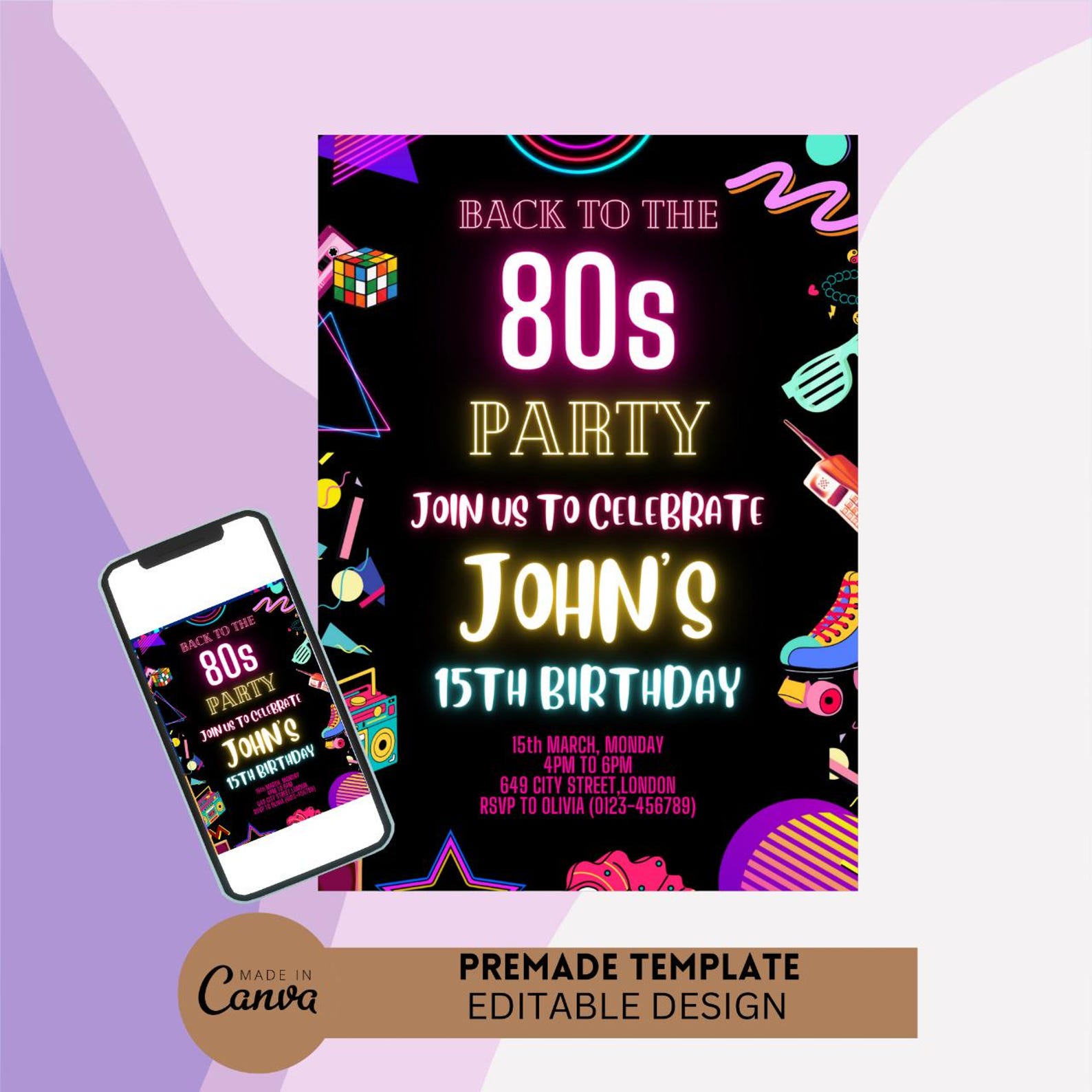 Editable 80s Party Invitation, Back to the 80s, Throwback Party, 80s ...