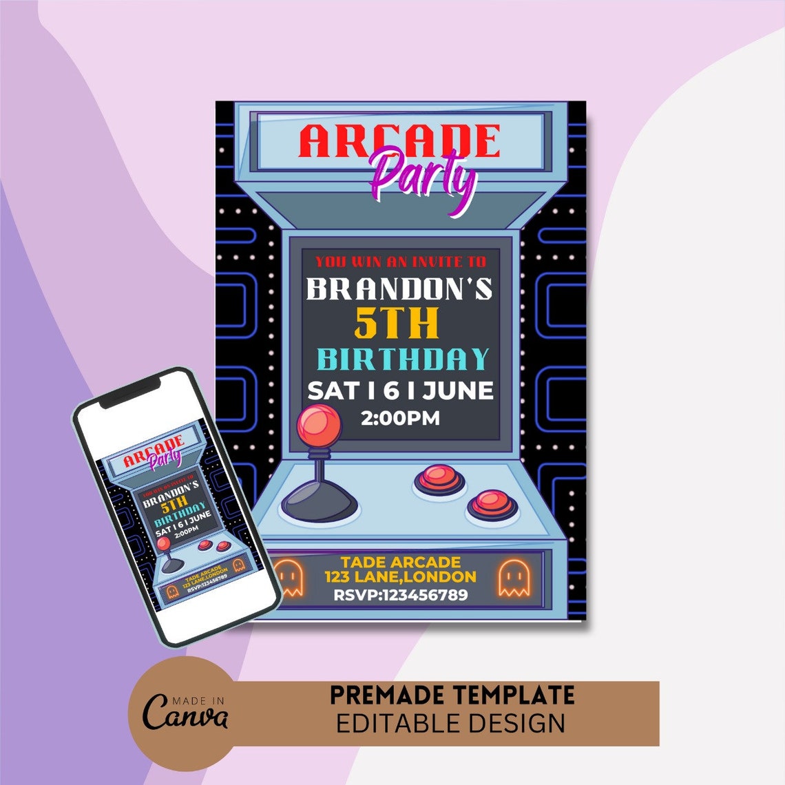 Arcade Party Invitation, Arcade Birthday Invitation, Video Game Party ...