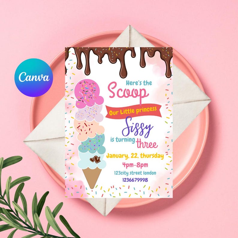 Ice Cream Party Invitation, Ice Cream Birthday Invite, Heres the Scoop ...