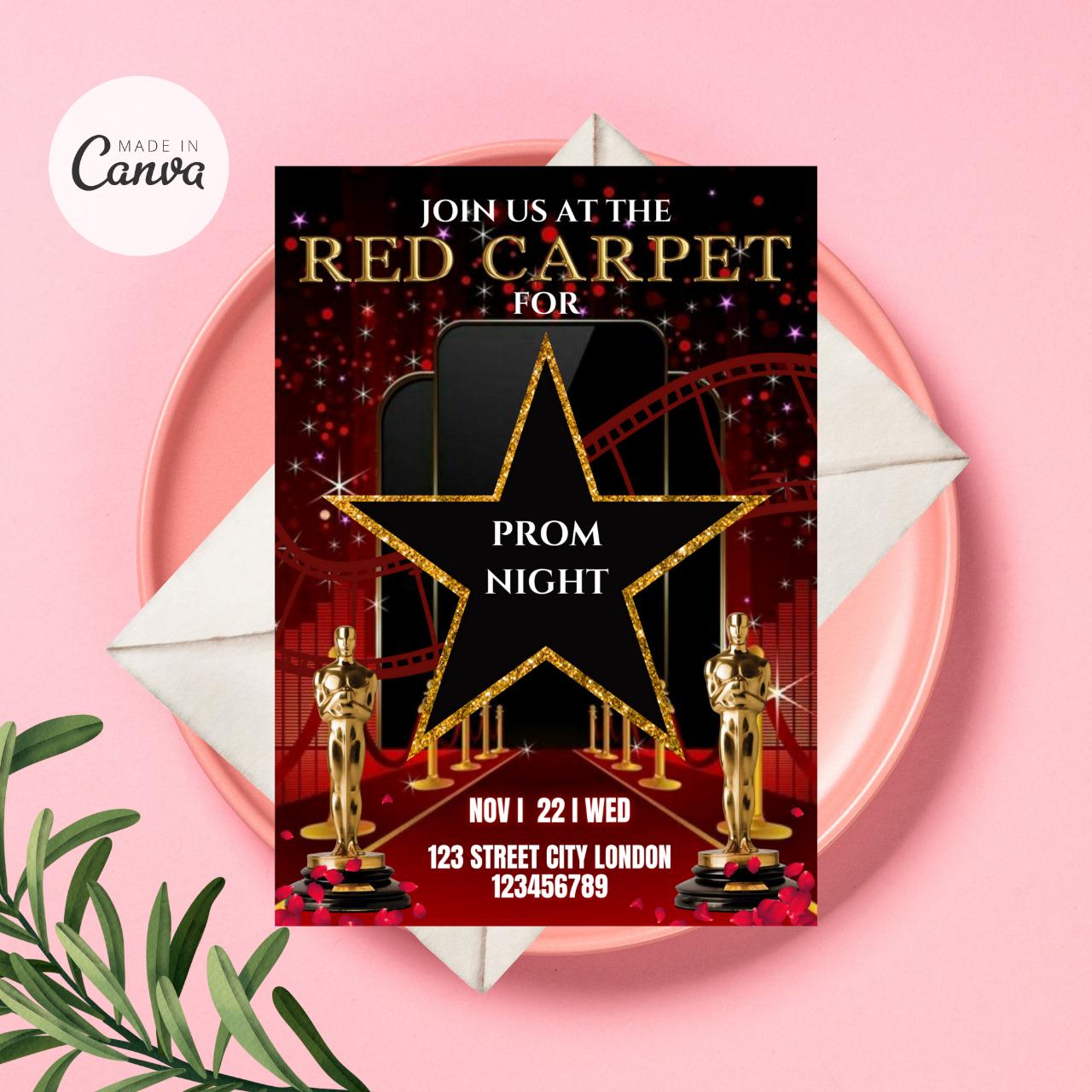 Red Carpet Invitation, Prom Invitation, Red Carpet Birthday Invitation ...