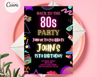 Editable 80s Party Invitation, Back to the 80s, Throwback Party, 80s Party Invite, Retro ...