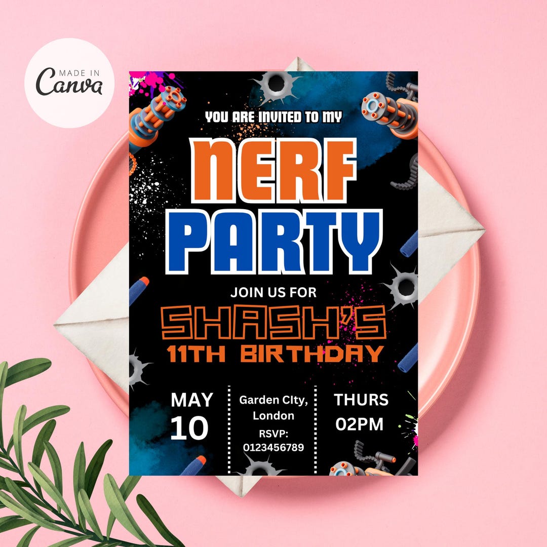 Nerf War Invitation, Dart Birthday Invitation, Nerf Dart Invitation ...