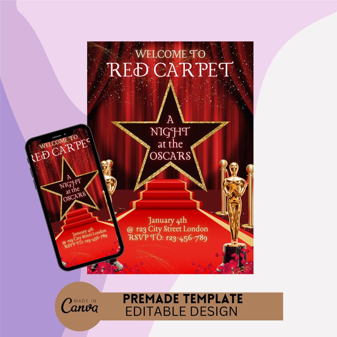 Red Carpet Invitation, Prom Invitation, Red Carpet Birthday Invitation ...