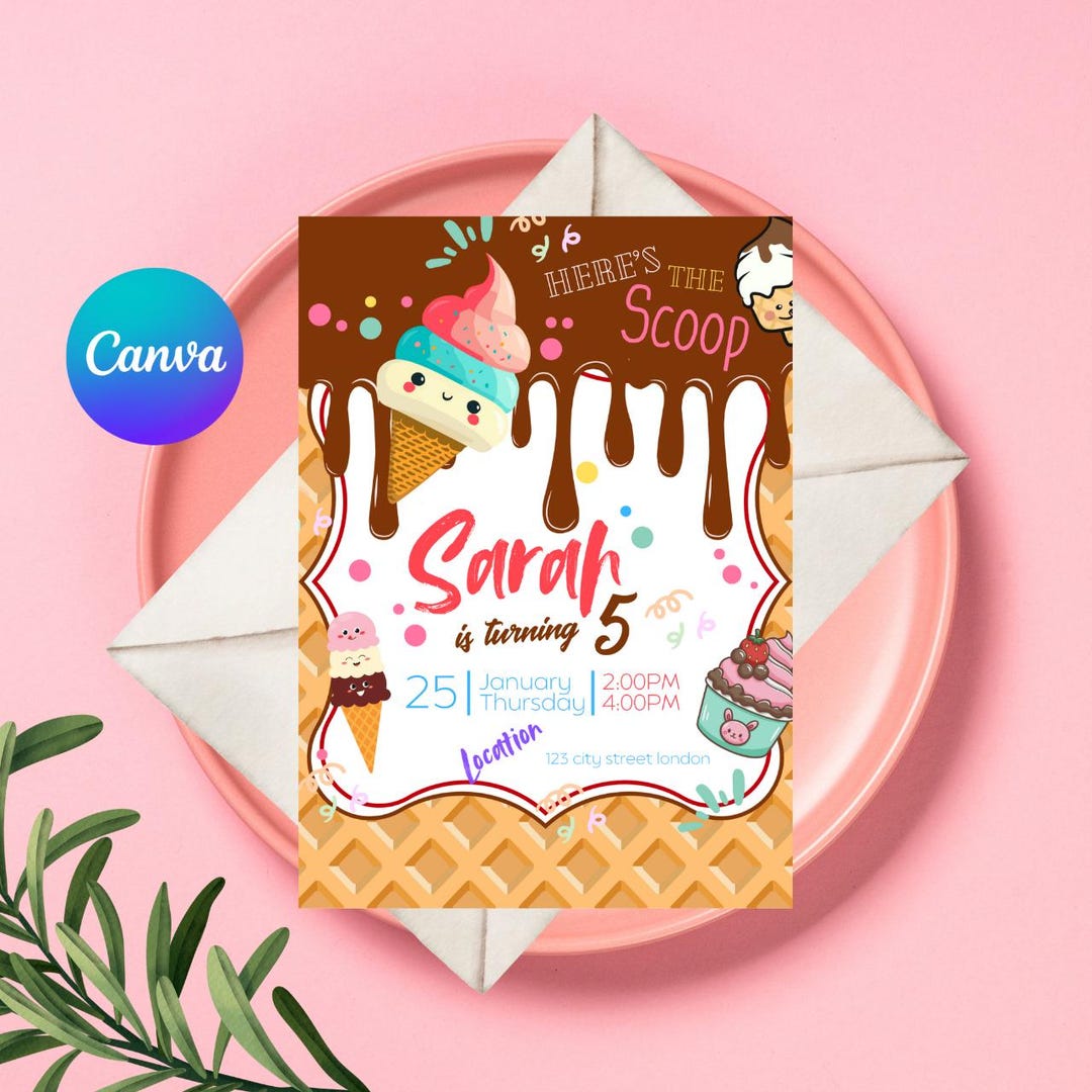 Ice Cream Party Invitation, Ice Cream Birthday Invite, Heres the Scoop ...
