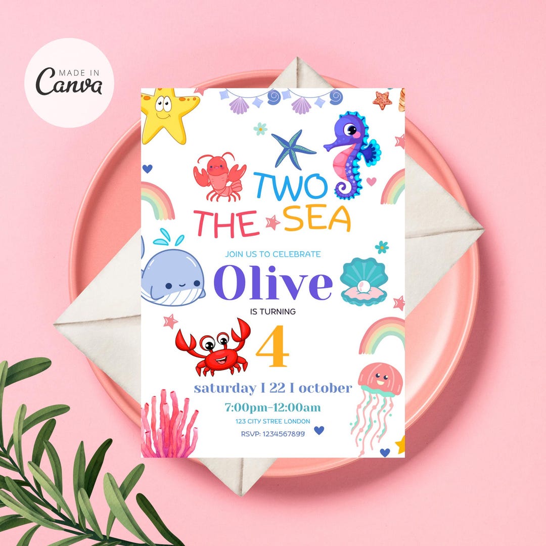 Two the Sea Invitation, Under the Sea Invitation, Sea Second Birthday ...