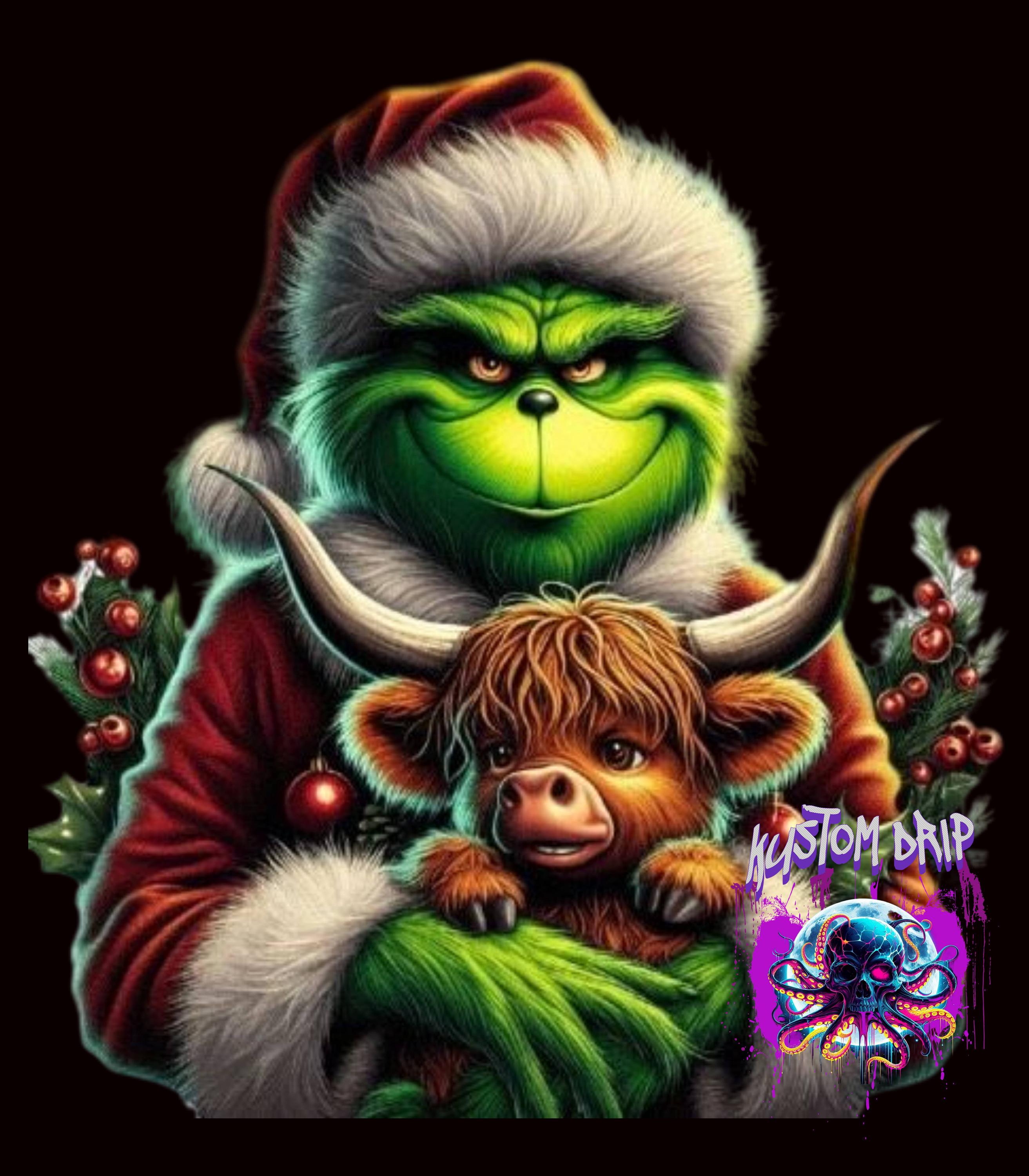 The Grinch With a Baby Highland Cow Unisex T-shirt Christmas - Etsy