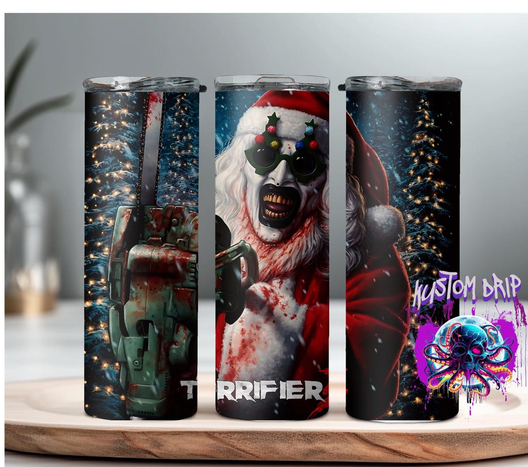 Terrifier 3 Art the Clown Santa Christmas Horror Halloween 20 Oz Skinny ...