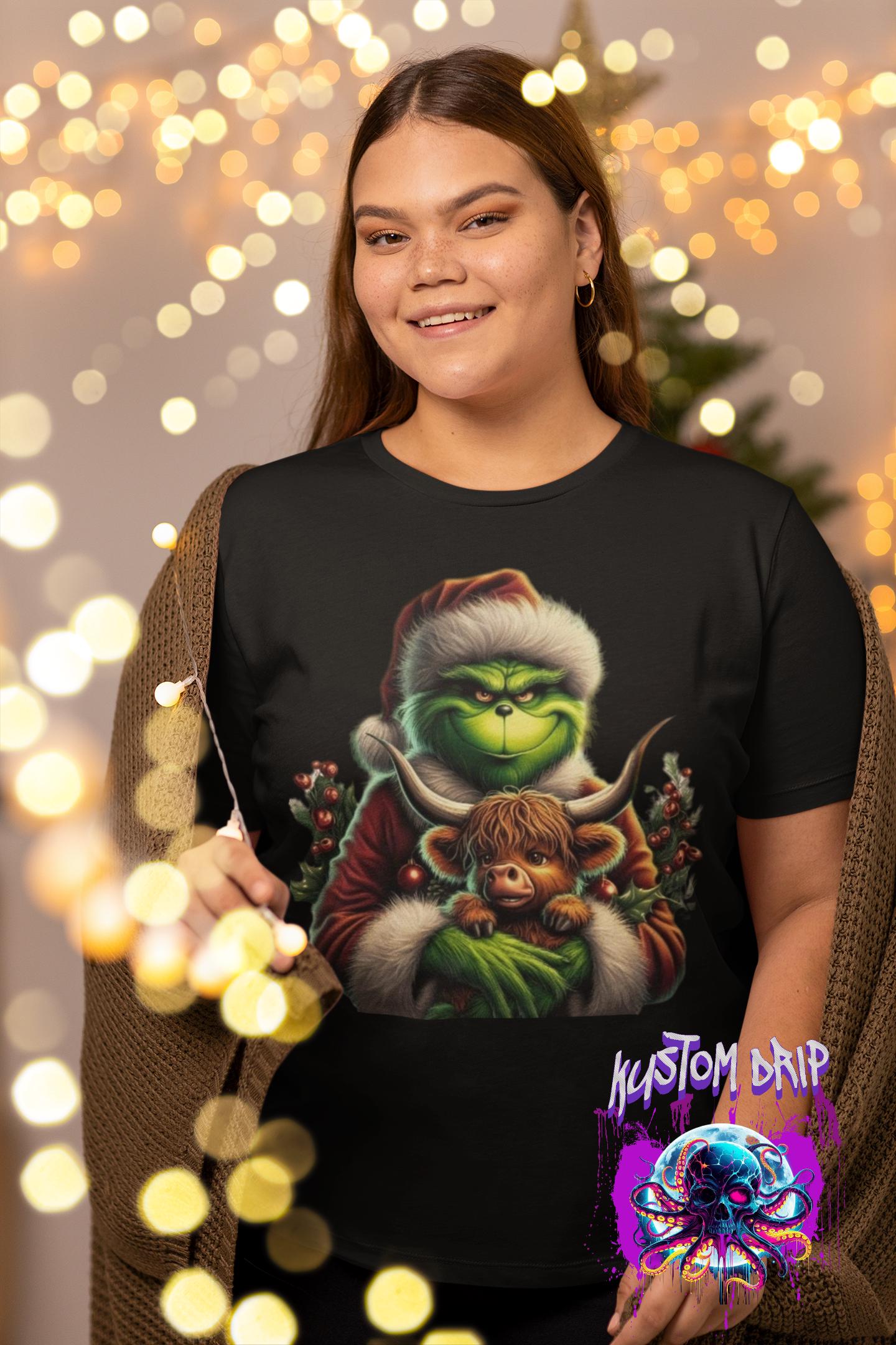 The Grinch With a Baby Highland Cow Unisex T-shirt Christmas - Etsy