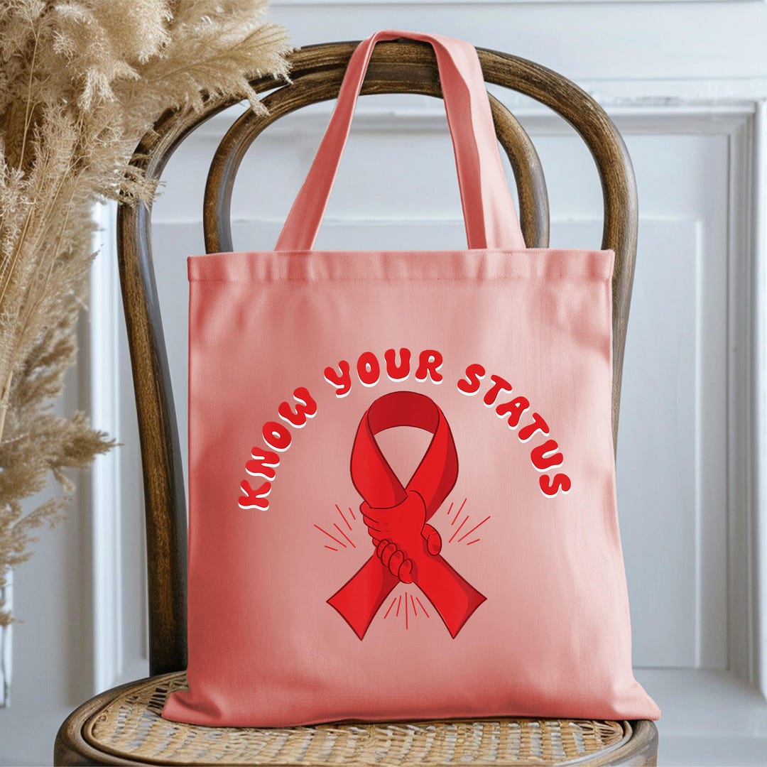 Know Your Status Tote Bag, Personalized Tote Bag, Ribbon Tote, Cancer Support Team Bags, Cancer ...