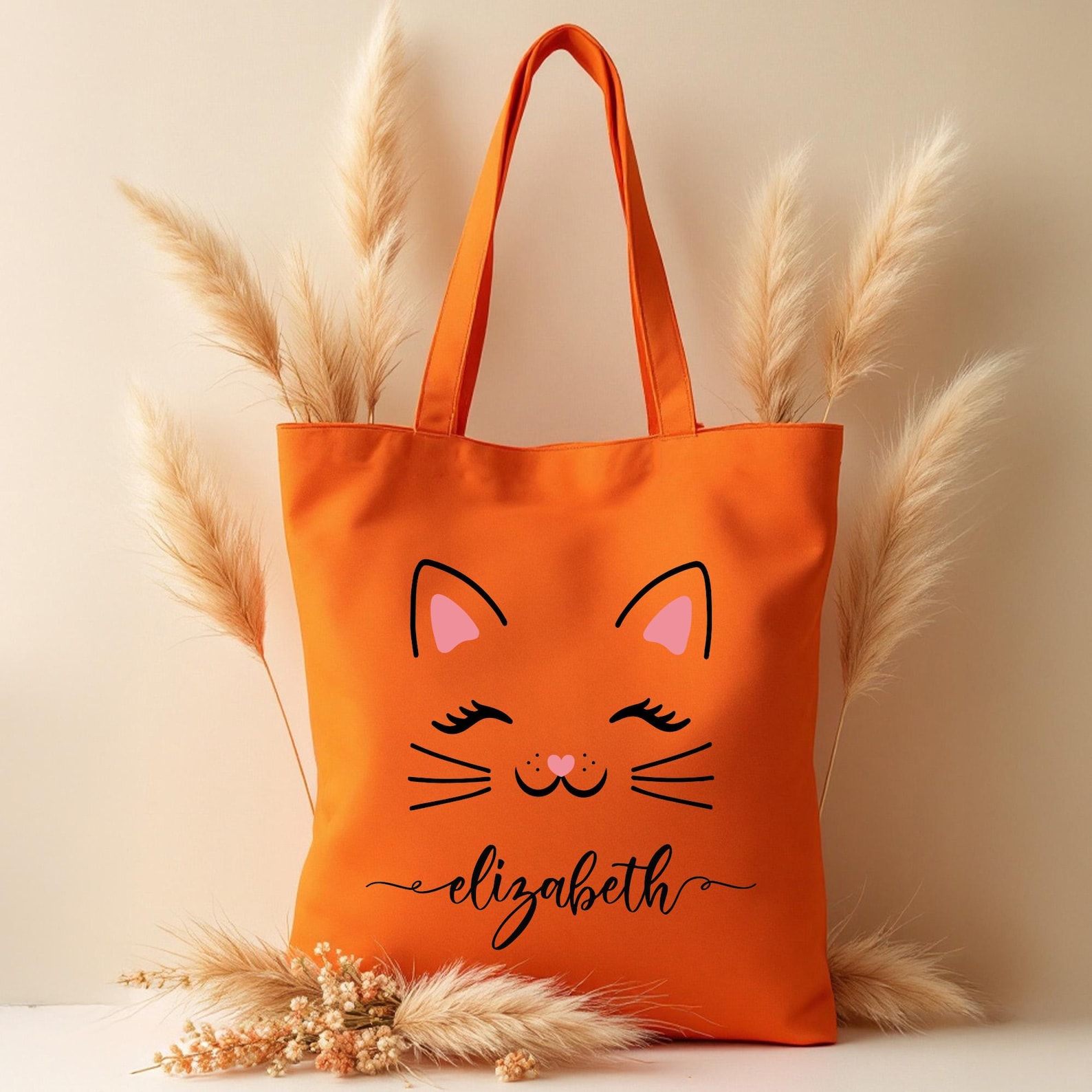 Personalized Cat Tote Bag, Cute Kitty Canvas Bag, Custom Name Tote ...