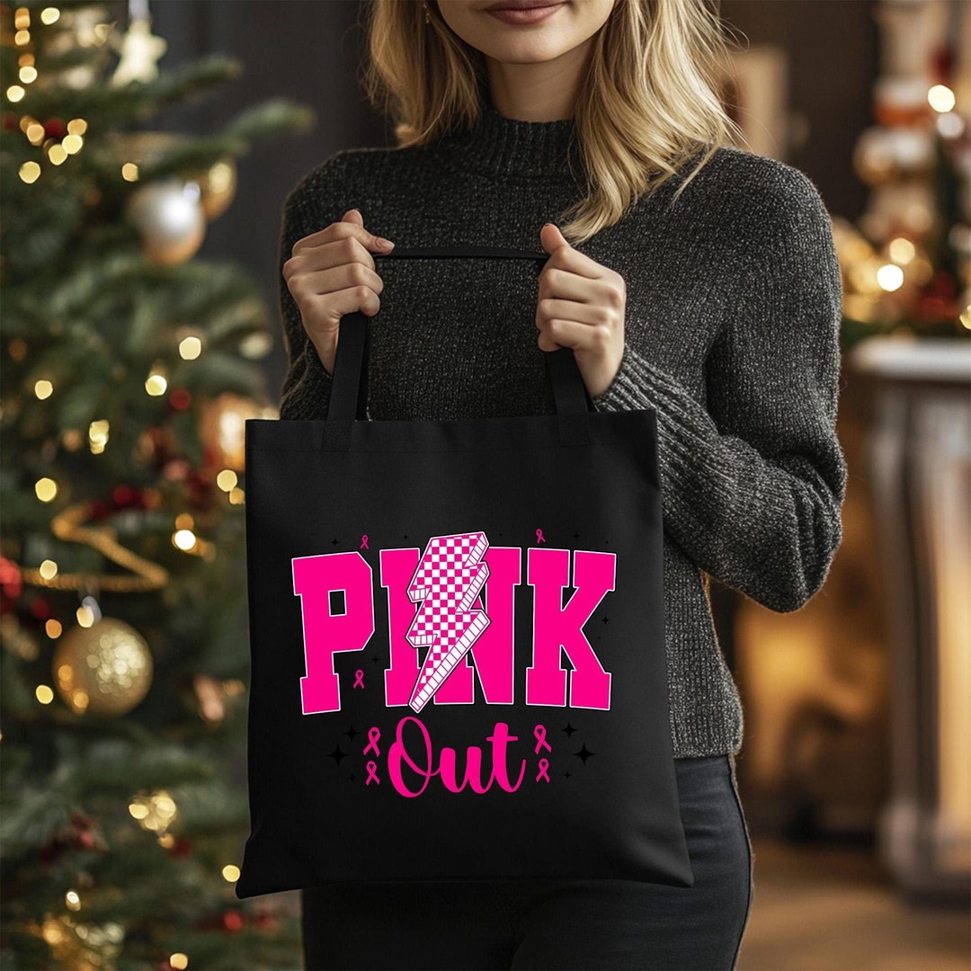 Custom Pink Out Tote Bag, Pink Ribbon Awareness Canvas Bag, Thoughtful ...