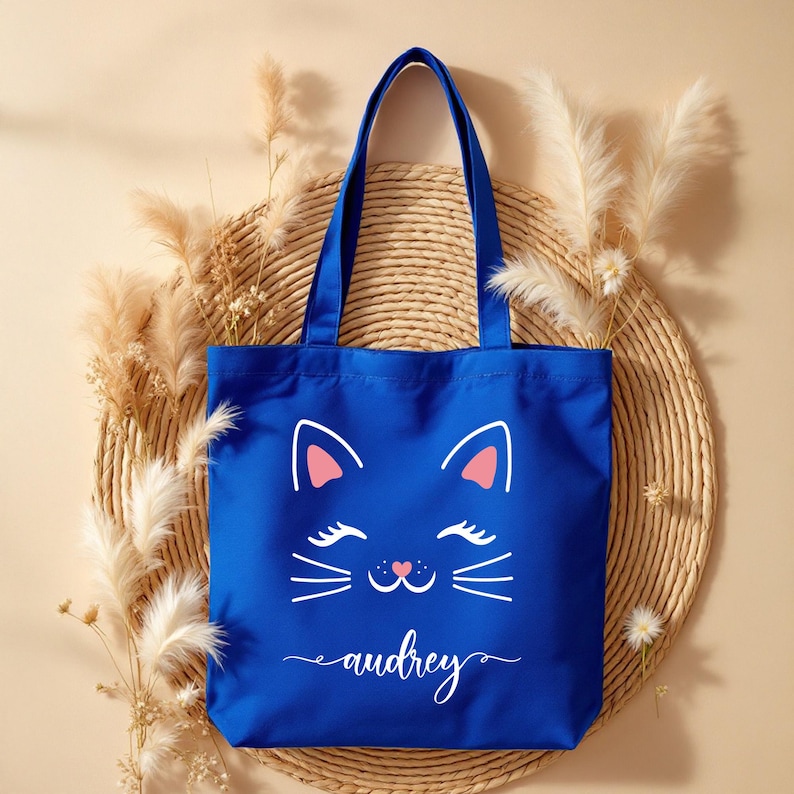 Personalized Cat Tote Bag, Cute Kitty Canvas Bag, Custom Name Tote ...