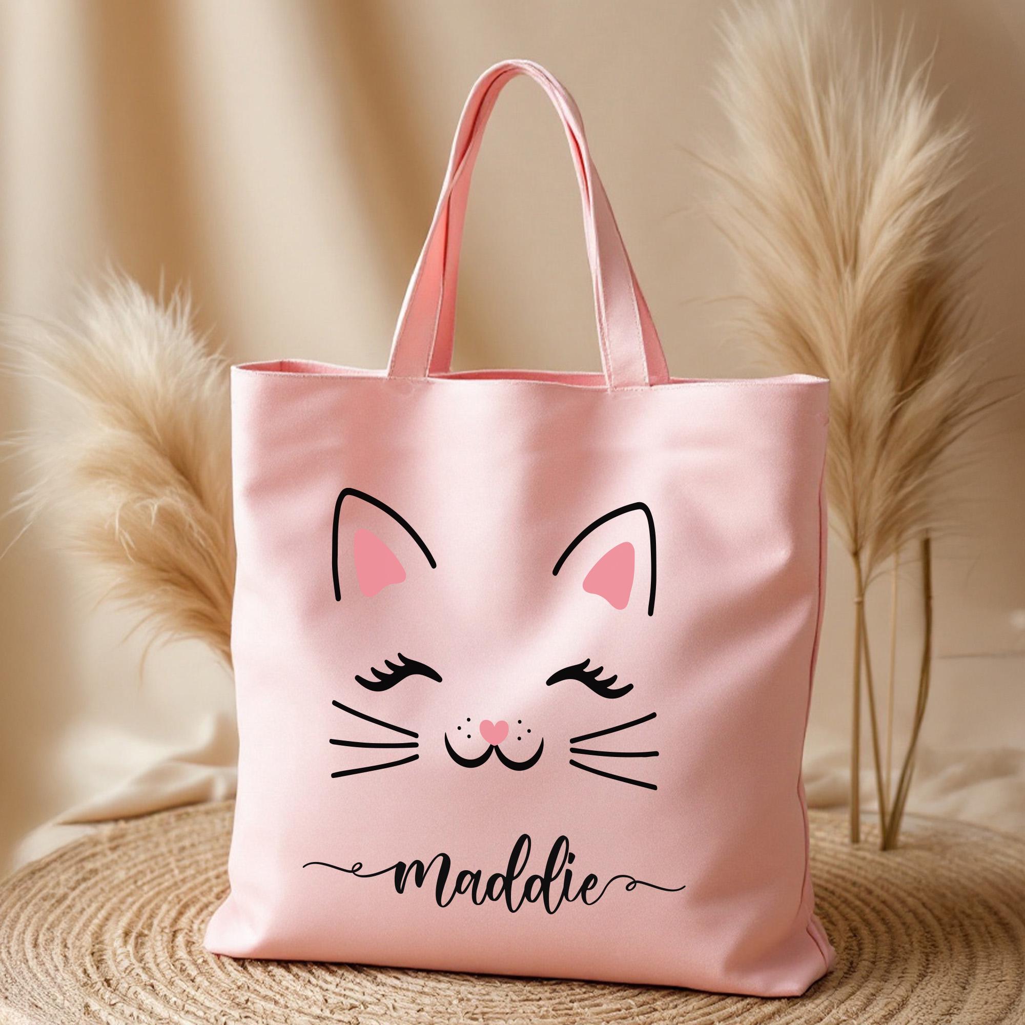Personalized Cat Tote Bag, Cute Kitty Canvas Bag, Custom Name Tote ...