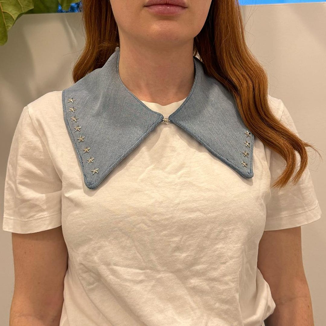 Western Detachable Denim Collar Retro Reversible Jean Collar Silver ...