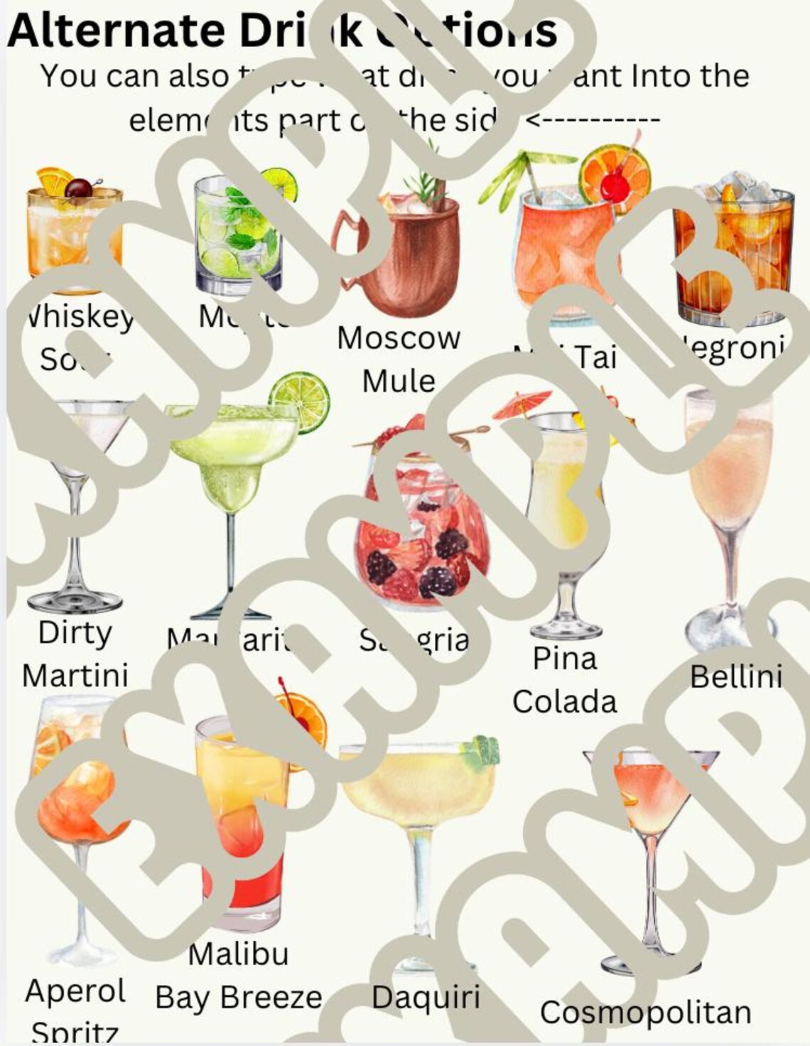 EDITABLE TEMPLATE: Cocktail Menu Sign, Bar Menu Sign, Signature Wedding ...