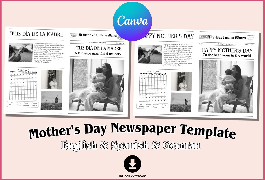 Plantilla de periódico editable para el Día de la Madre, regalo ...