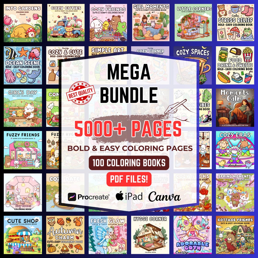 5000 Coloring Pages Mega Bundle, Coloring Book Bundle, Girl Moments ...