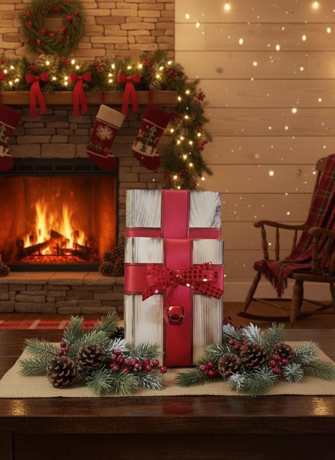 Rustic Farmhouse Christmas Present Stack Decor - Etsy