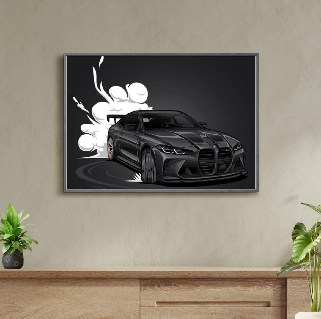 BMW M4 Illustration Poster Cartoon Sports Car Art Print Modern Wall ...