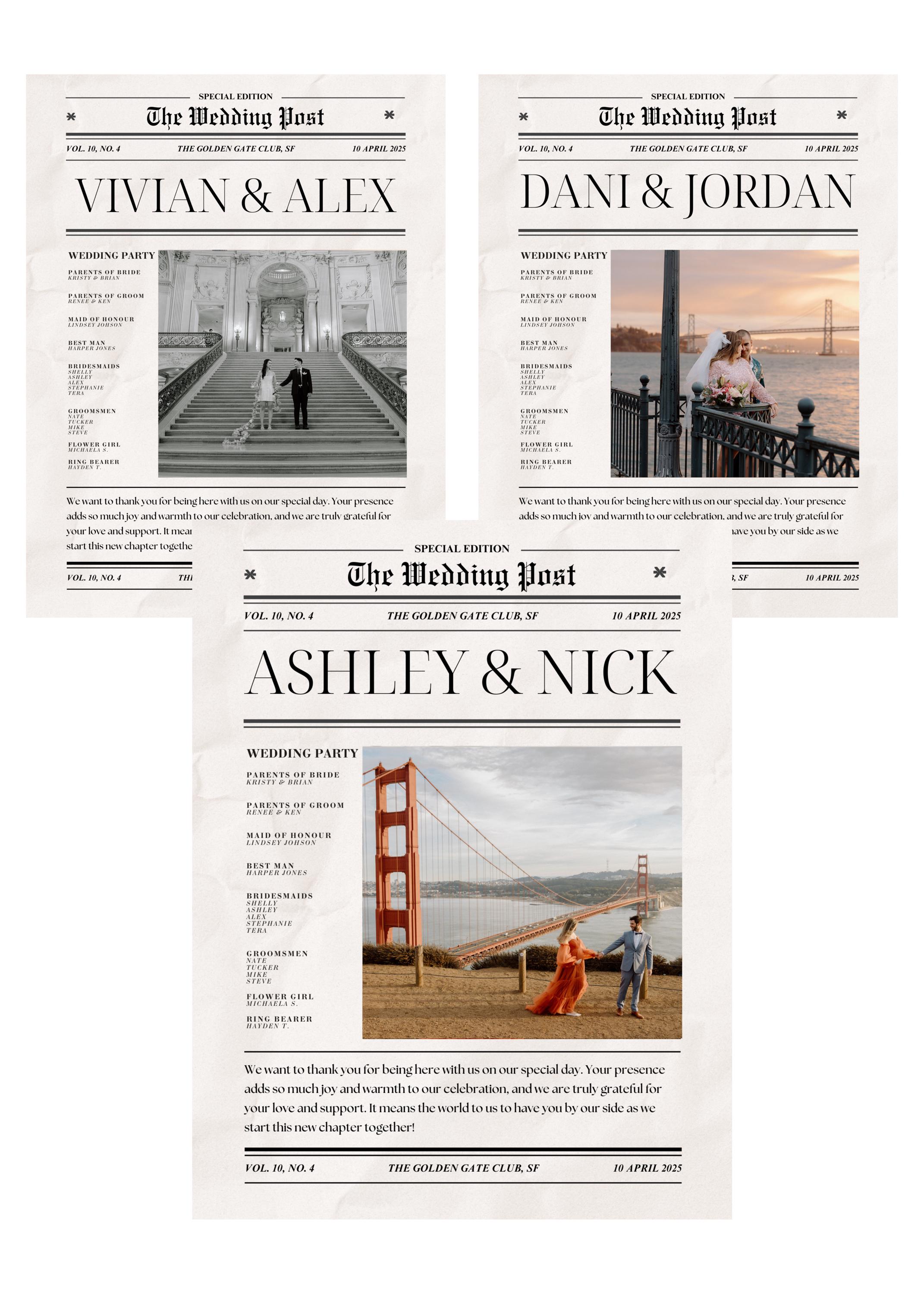 Wedding Newspaper Template, Printable, Wedding Program, Newlywed Times ...
