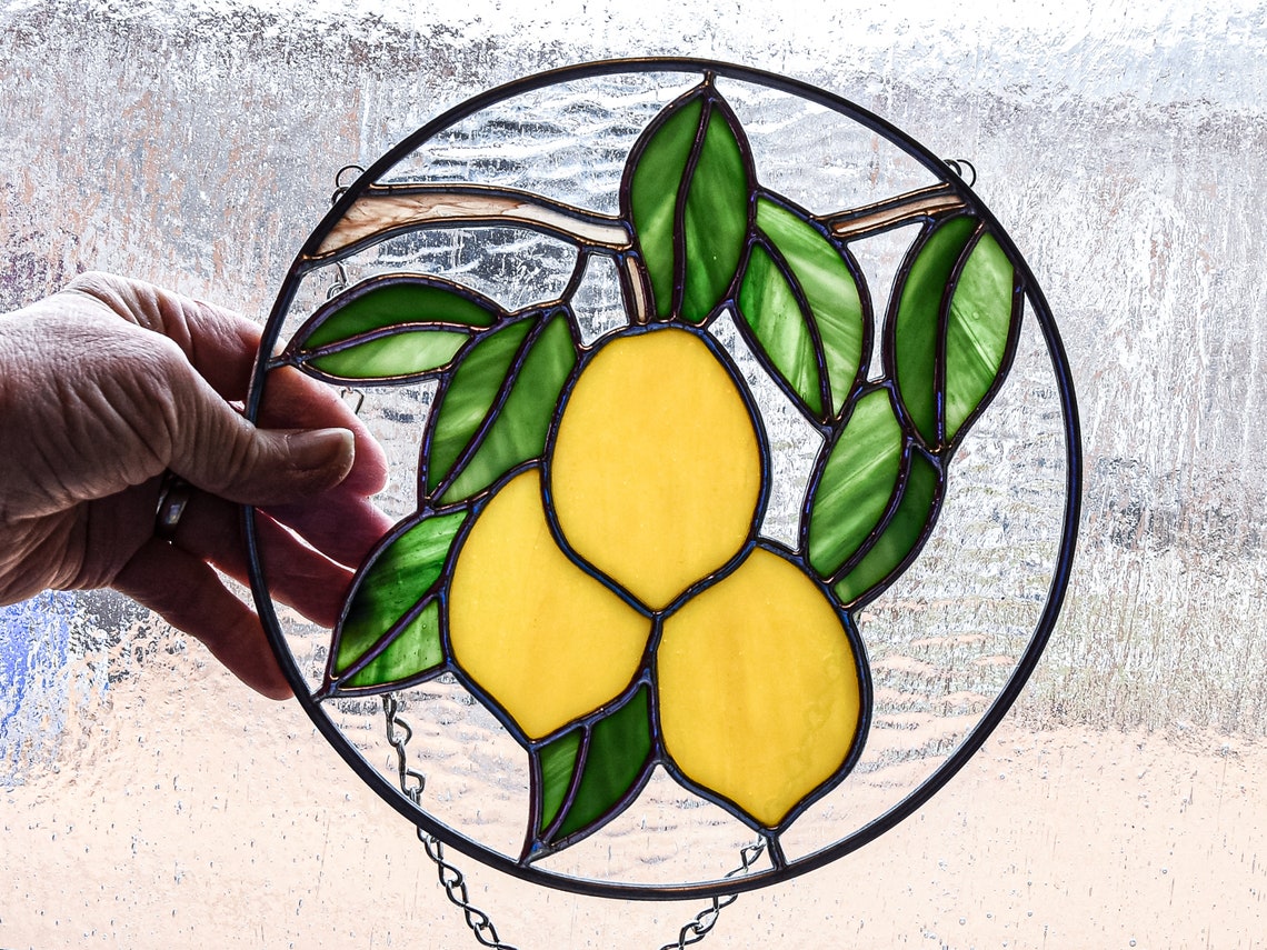 Stained Glass Lemon Trio Panel - Etsy