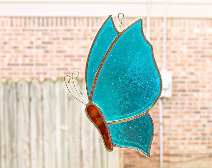 Stained Glass Aqua Blue Butterfly Suncatcher - Etsy