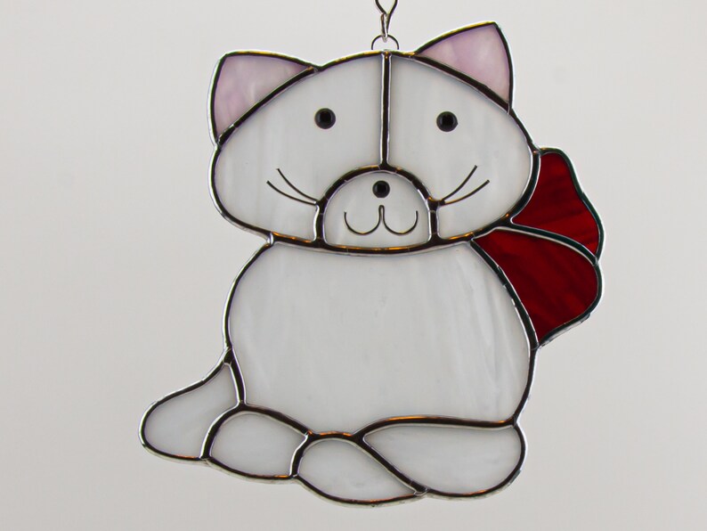 Stained Glass White Kitty Suncatcher - Etsy