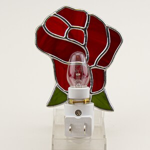 Stained Glass Red Rose Night Light - Etsy