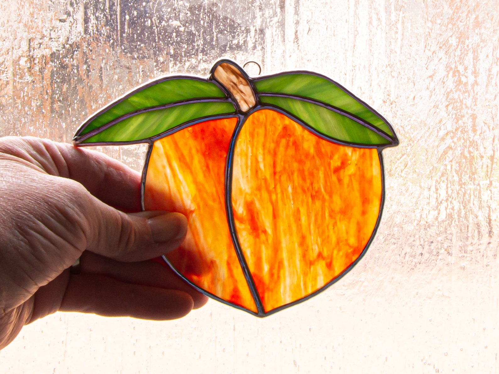 Stained Glass Peach Suncatcher - Etsy
