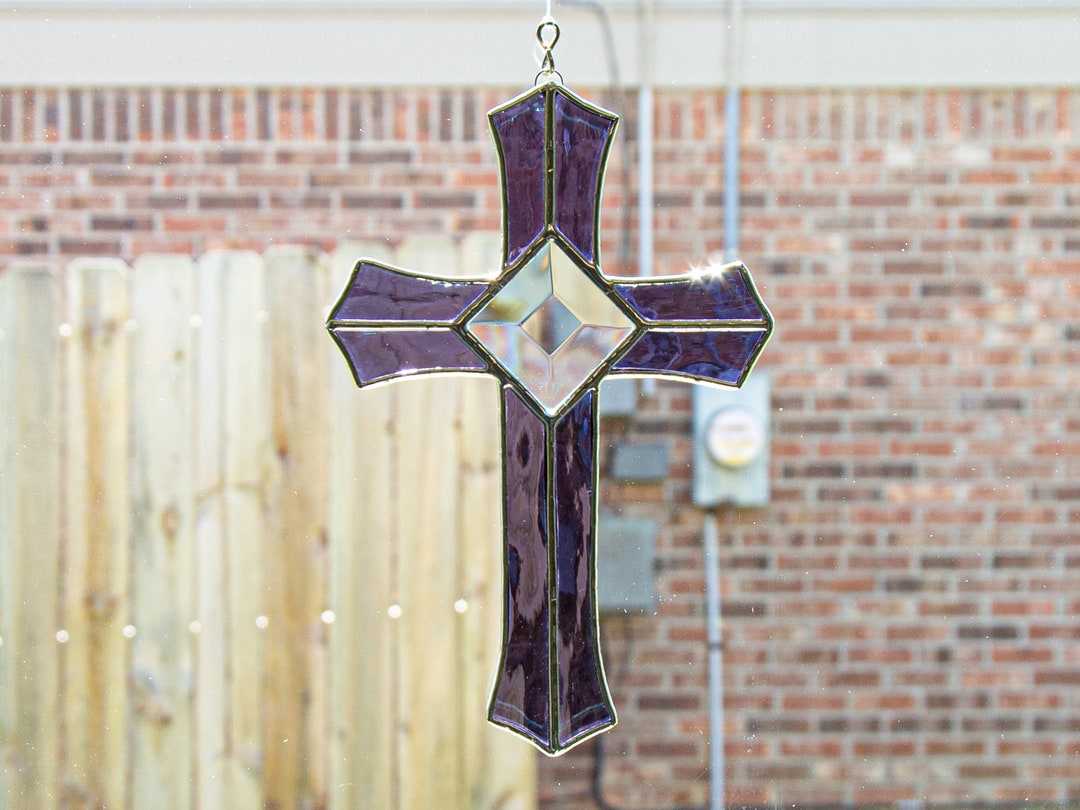 Stained Glass Grape Purple Cross Suncatcher, Christian Gift, Handmade ...