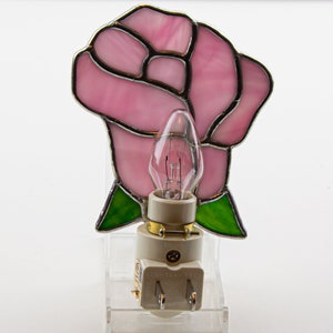Stained Glass Pink Rose Night Light - Etsy