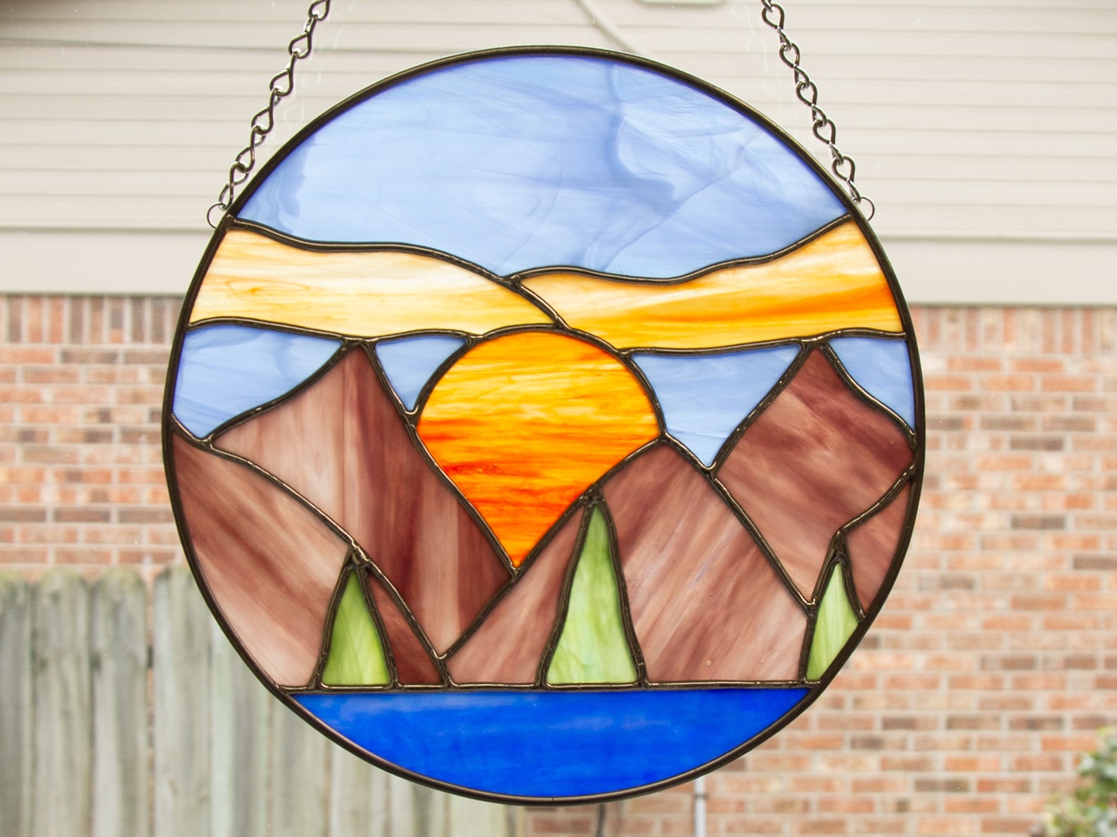 Mountain Scene Stained Glass Panel, Window Hanging, New House Home ...