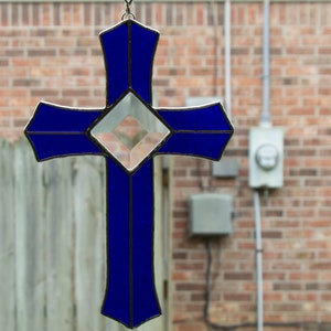 Stained Glass Blue Cross Suncatcher - Etsy