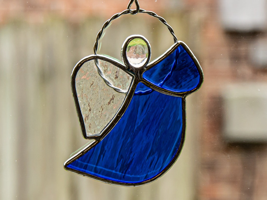 Stained Glass Medium Blue Tiny Angel Suncatcher - Etsy