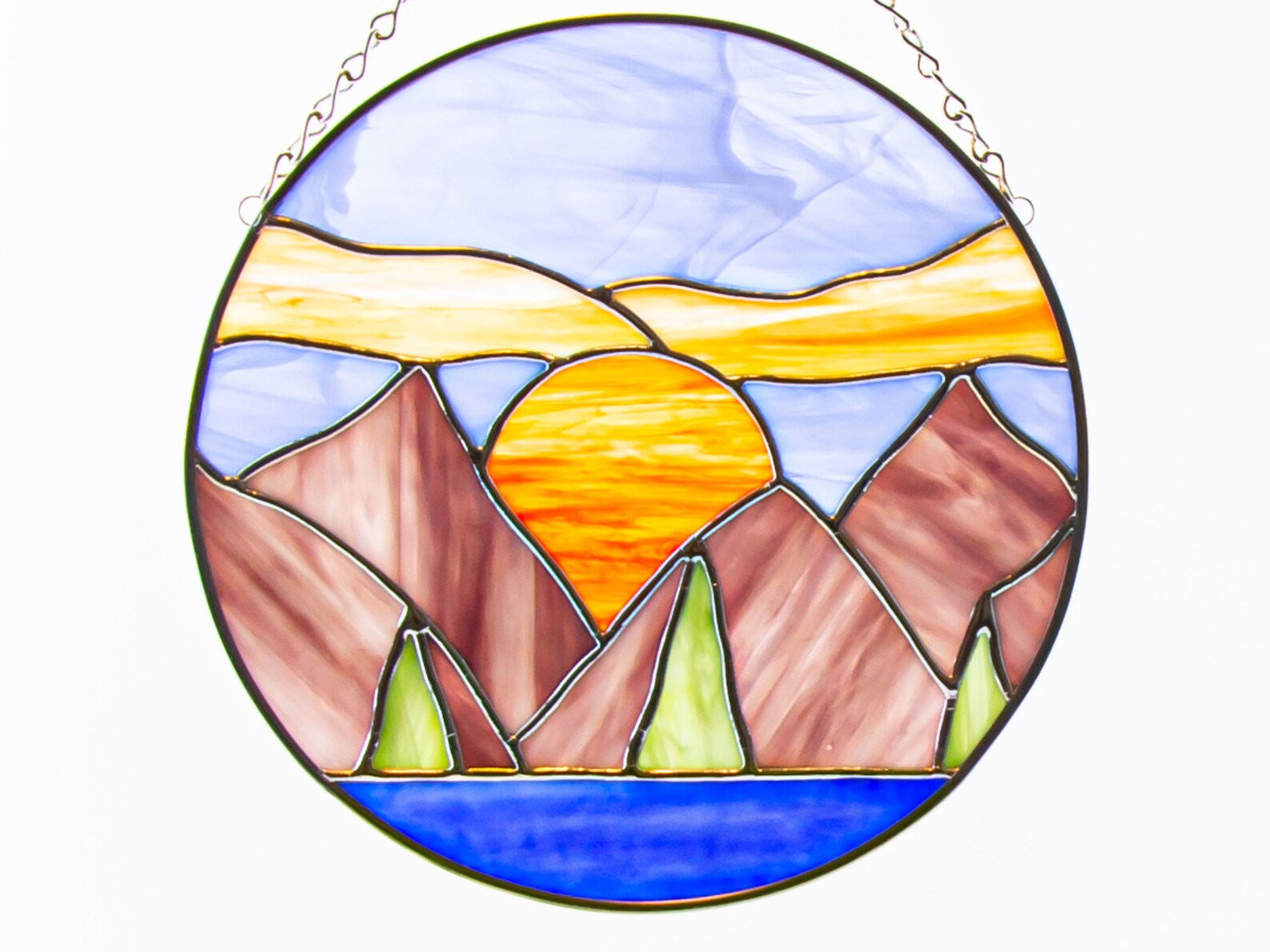 Mountain Scene Stained Glass Panel, Window Hanging, New House Home ...